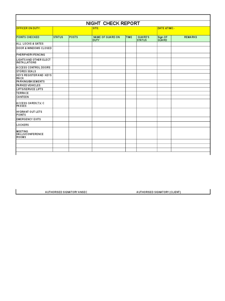 Night Check Report | PDF