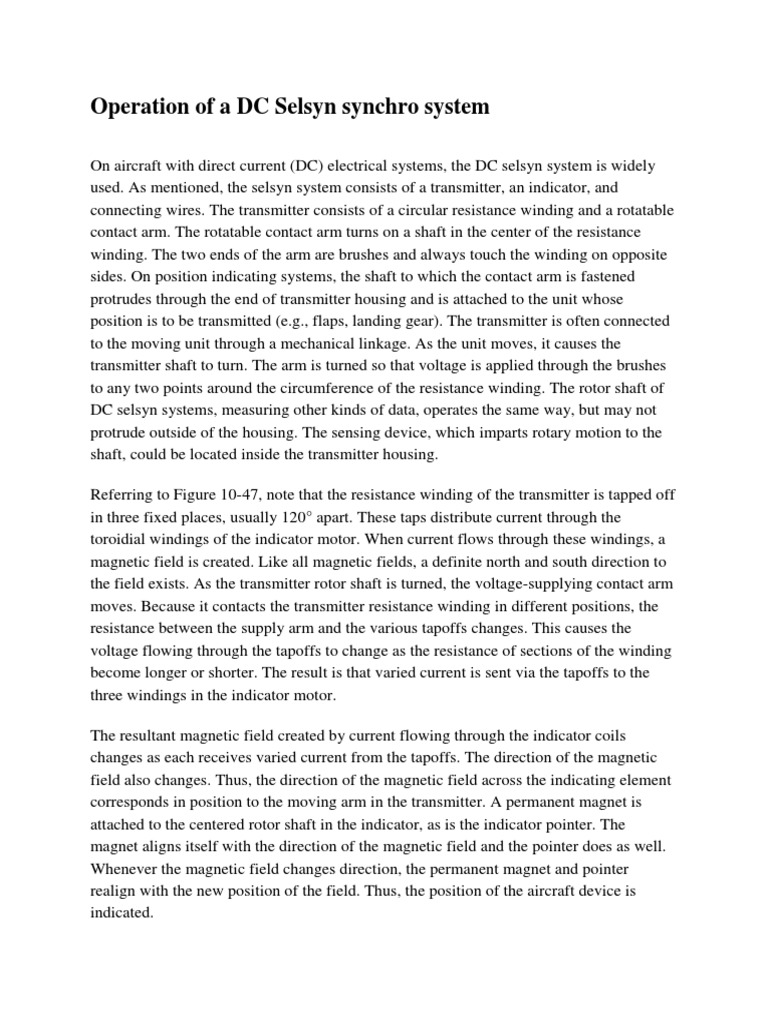 DC Selsyn Systems in Aircraft | PDF | Electric Motor | Inductor