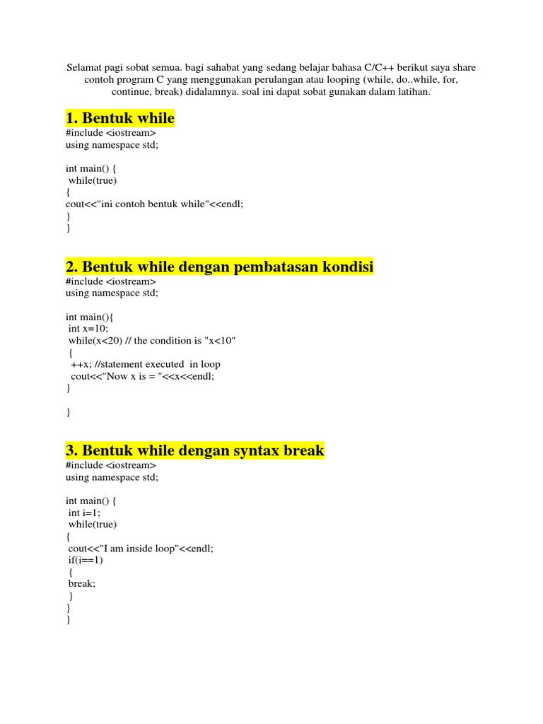 Coding C++ Untuk Perulangan | PDF