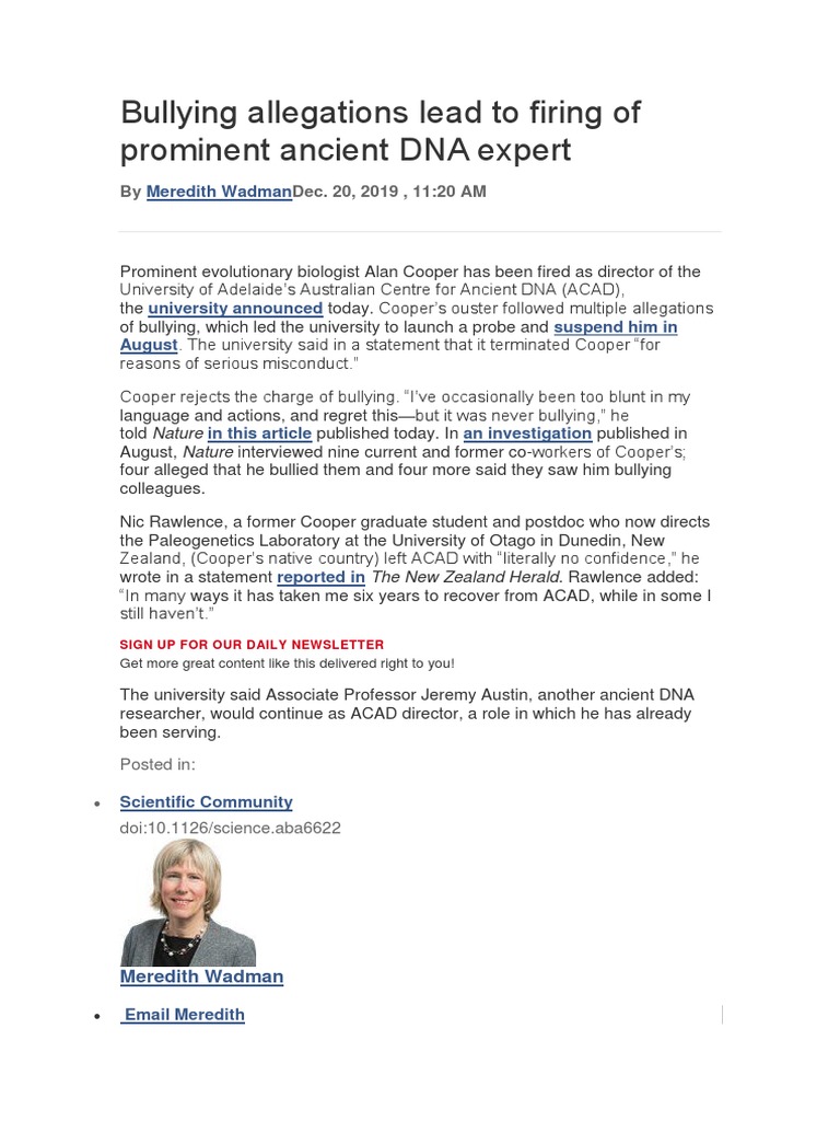 Bullying Allegations Lead To Firing of Prominent Ancient DNA Expert ...