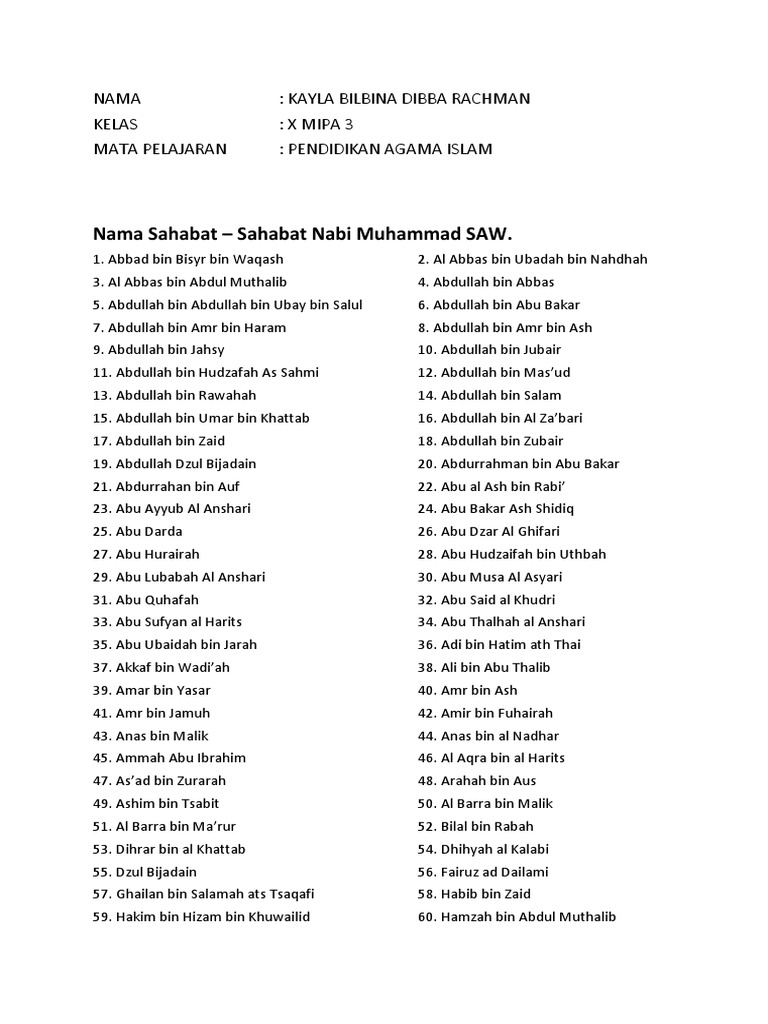 Nama Sahabat Nabi | PDF | Medieval Islam | History (Religion)