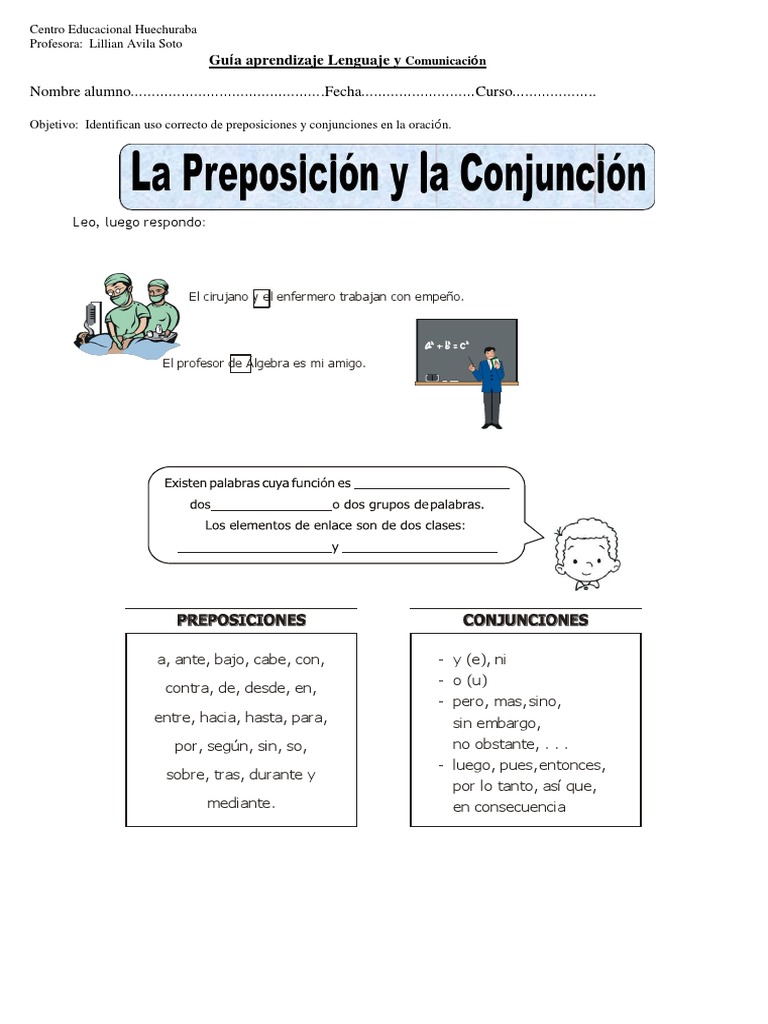 Ficha-Preposiciones-y-Conjunciones-para Quinto-de-Primaria | PDF | Adverbio | Gramática