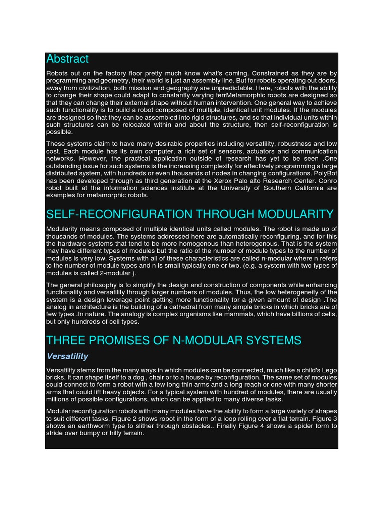 Metamorphic Robots: Versatile Tech | PDF | Modularity | Robot