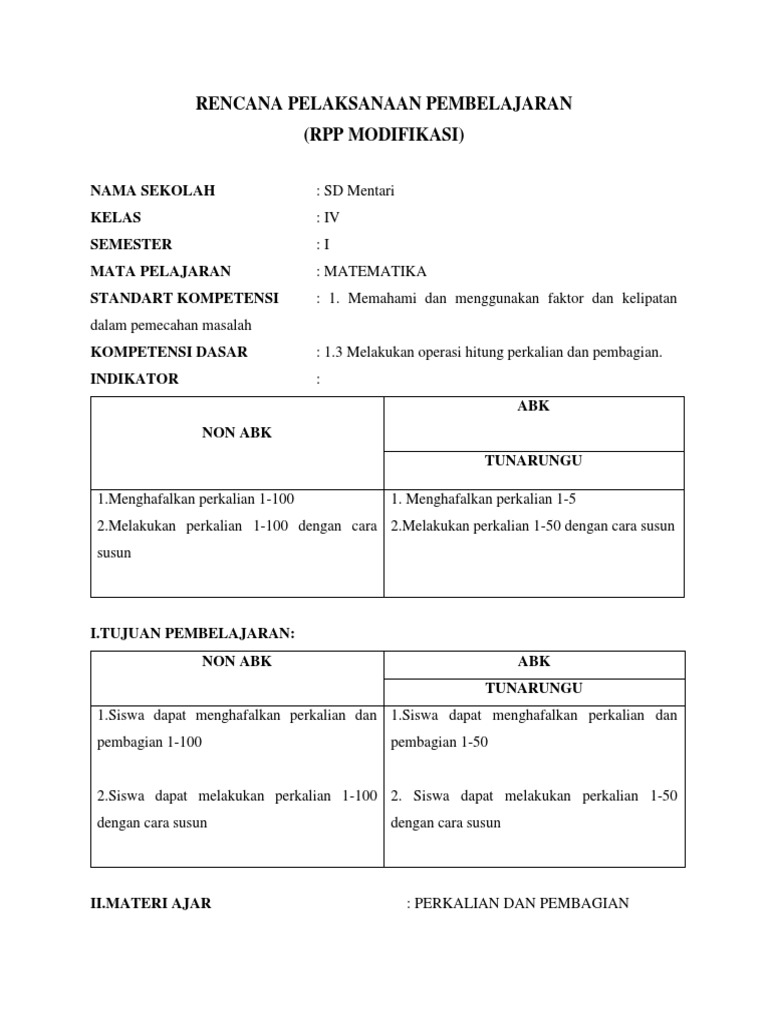 Contoh RPP Modifikasi | PDF