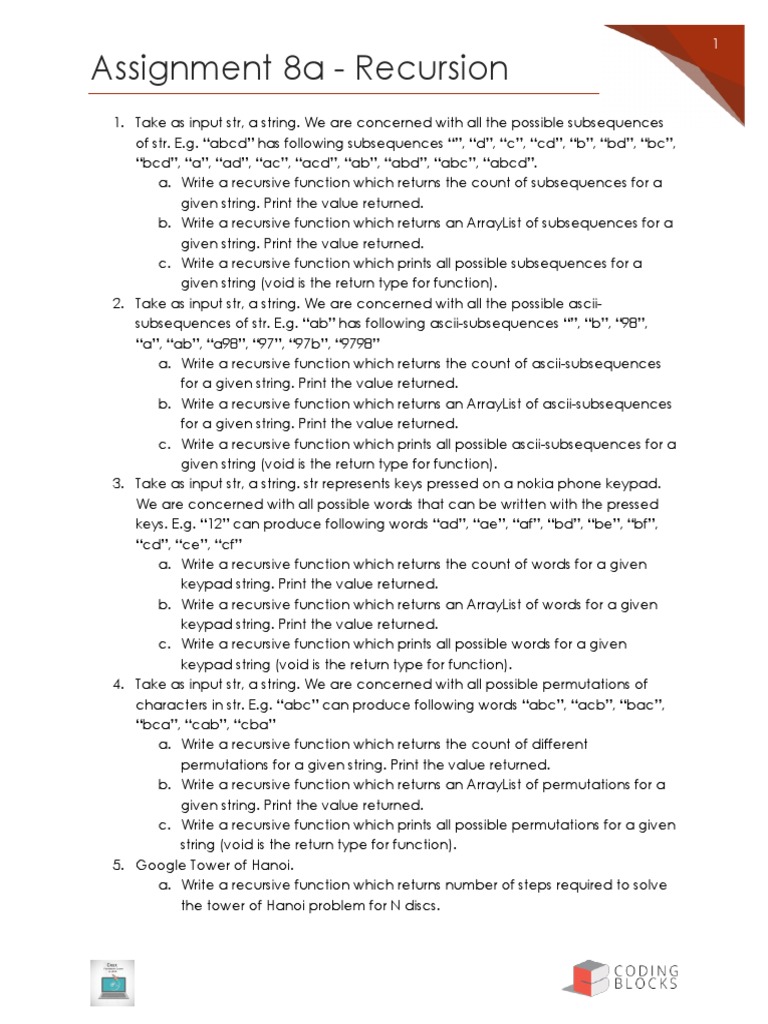 Recursion Questions Pdf String Computer Science Function Mathematics