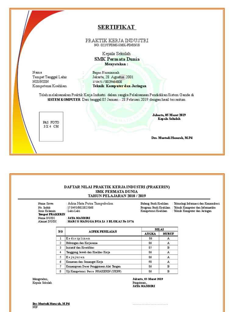 Sertifikat PKL SMK | PDF