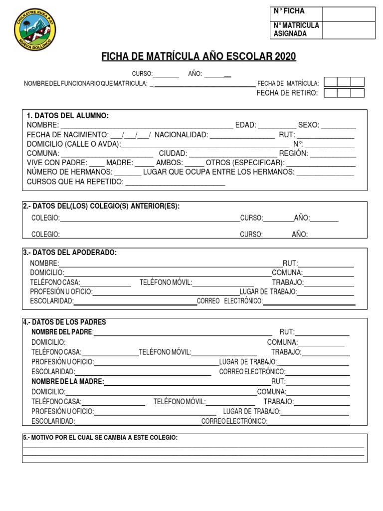 Ficha Matricula Escola Lideres