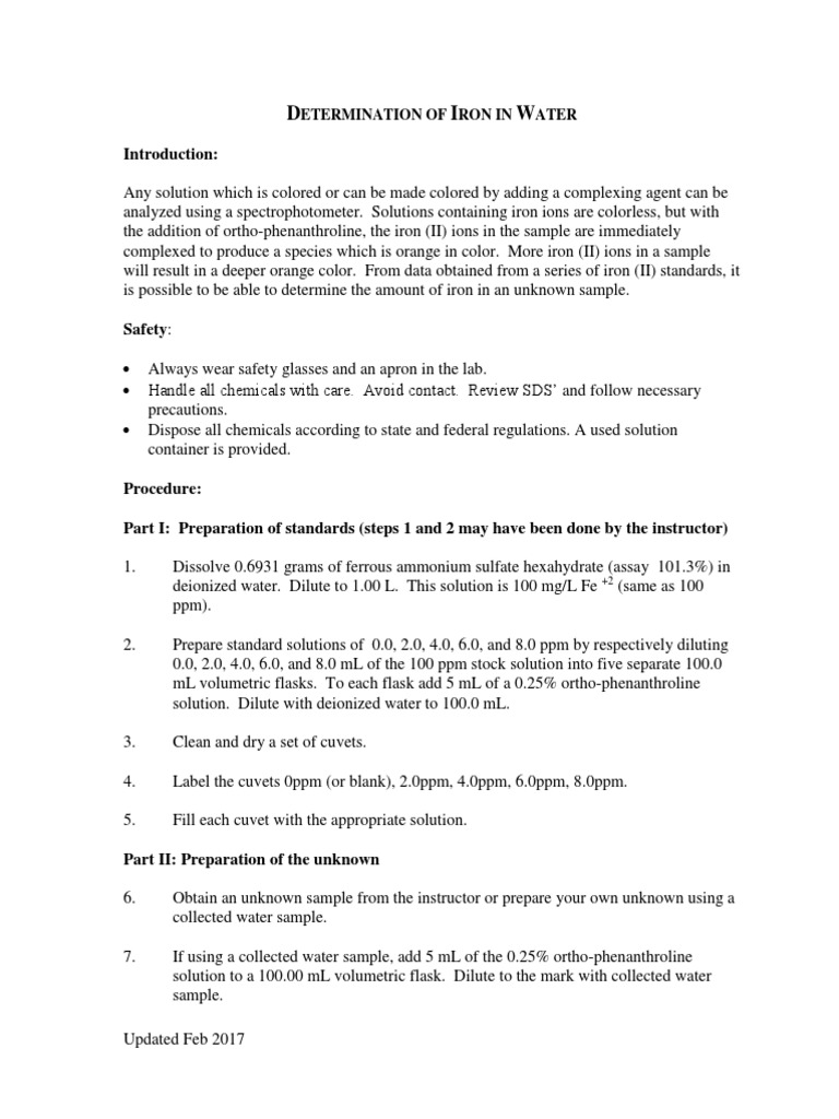 Determination of Iron in Water - Spectrophotometry | PDF | Absorbance ...
