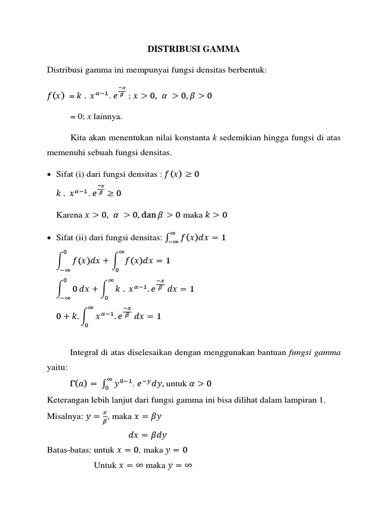 Distribusi Gamma: Definisi dan Sifat | PDF
