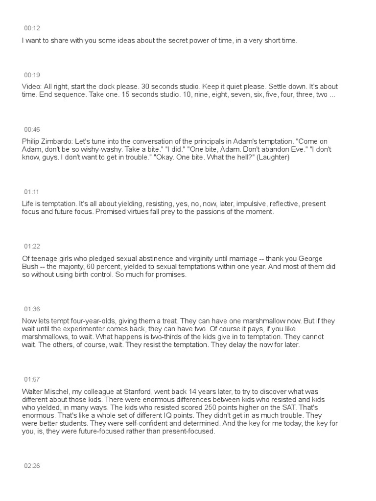 Philip Zimbardo - The Psychology of Time - TED Talk | PDF ...