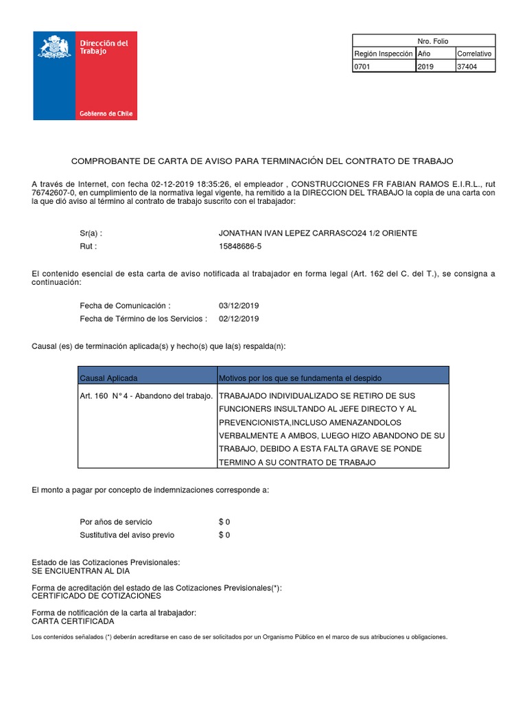 Carta Aviso Inspeccion Del Trabajo | Descargar gratis PDF | Gobierno | Business