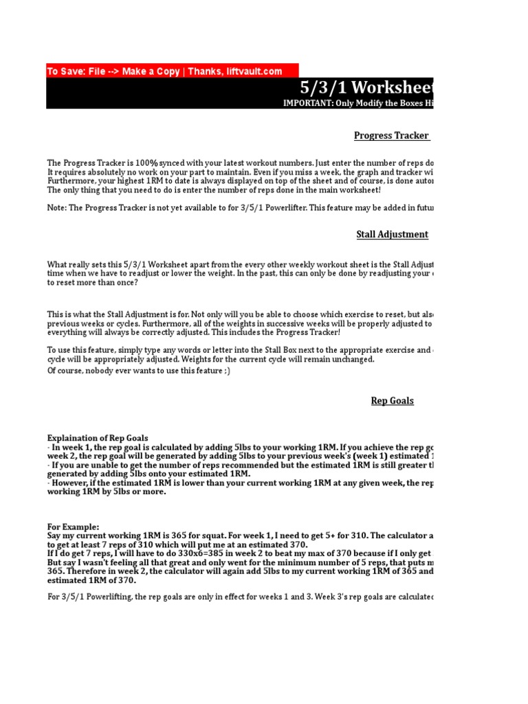 5/3/1 Powerlifting Spreadsheet Guide | PDF | Individual Sports | Recreation