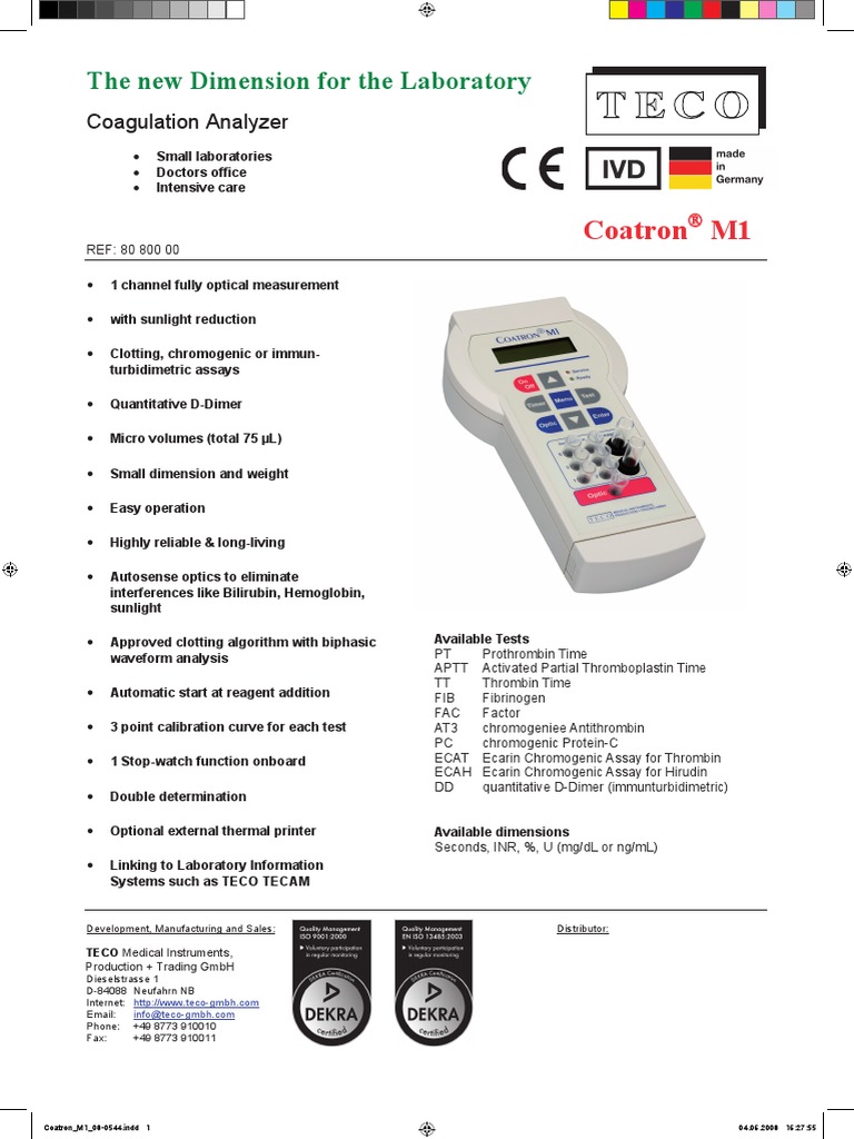 Coatron M1 08-0544 | PDF | Coagulation | Computing