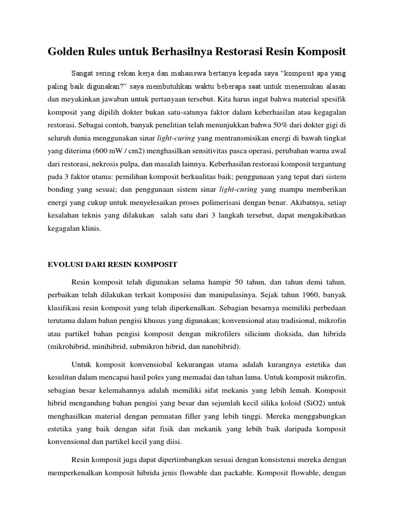 Golden Rules Untuk Berhasilnya Restorasi Resin Komposit | PDF | Sains & Matematika | Teknologi ...