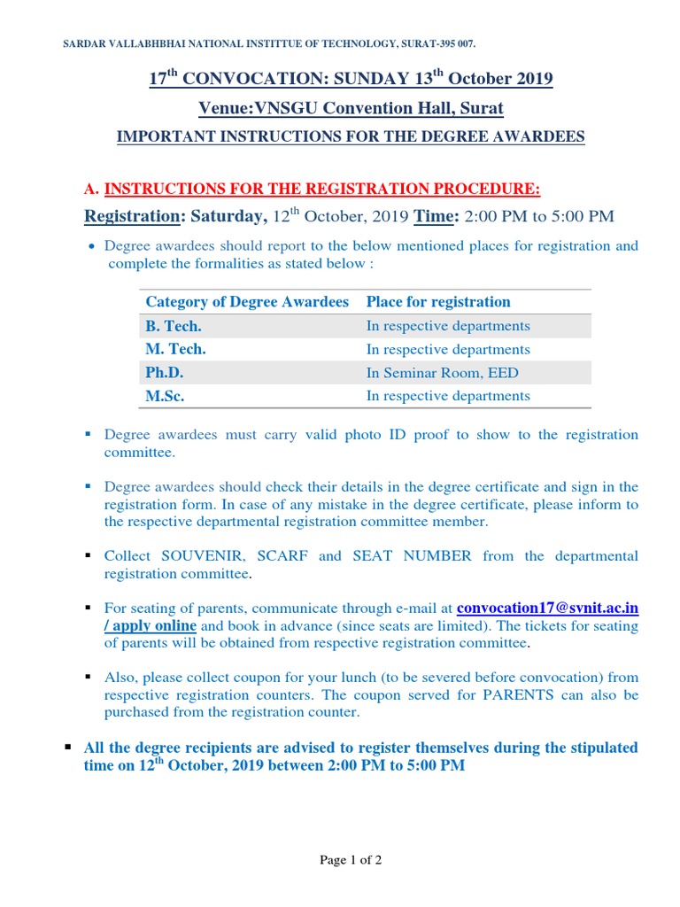 17th Convocation-Important Instructions-1 | PDF