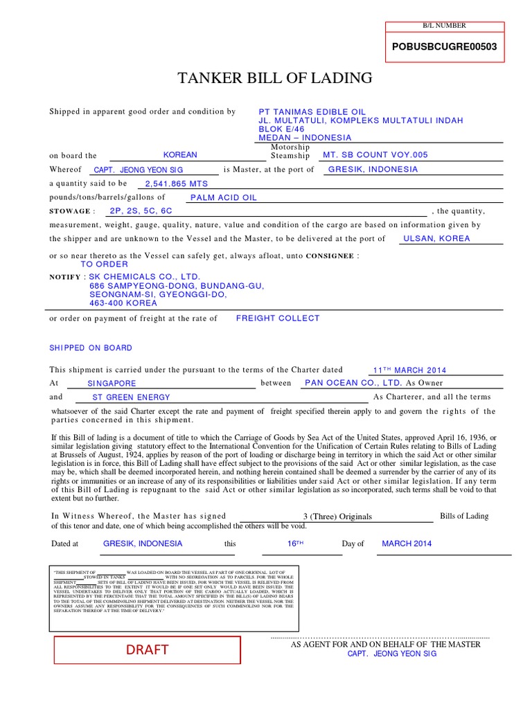 Draft BL SB Count - PT Tanimas | Download Free PDF | Bill Of Lading | Cargo