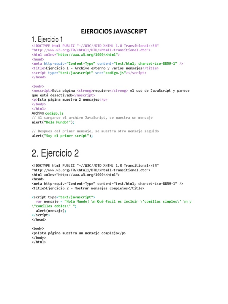 Ejercicios Javascript | PDF | Script Java | Desarrollo web