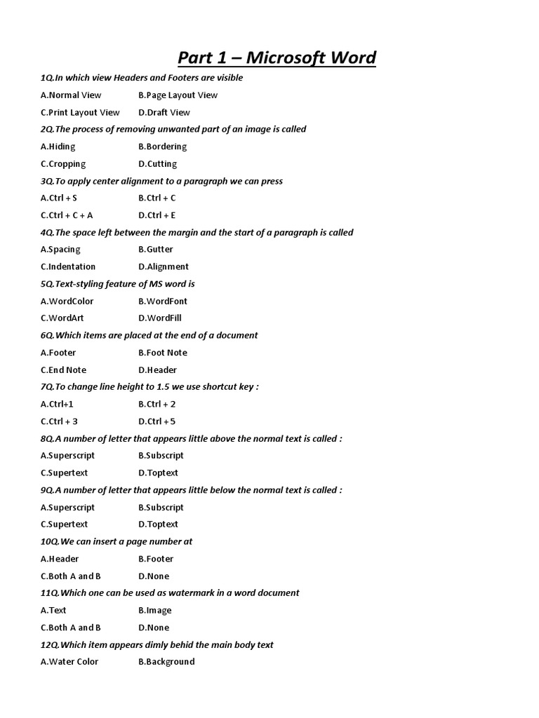 MCQ Word | PDF | Paragraph | Microsoft Word