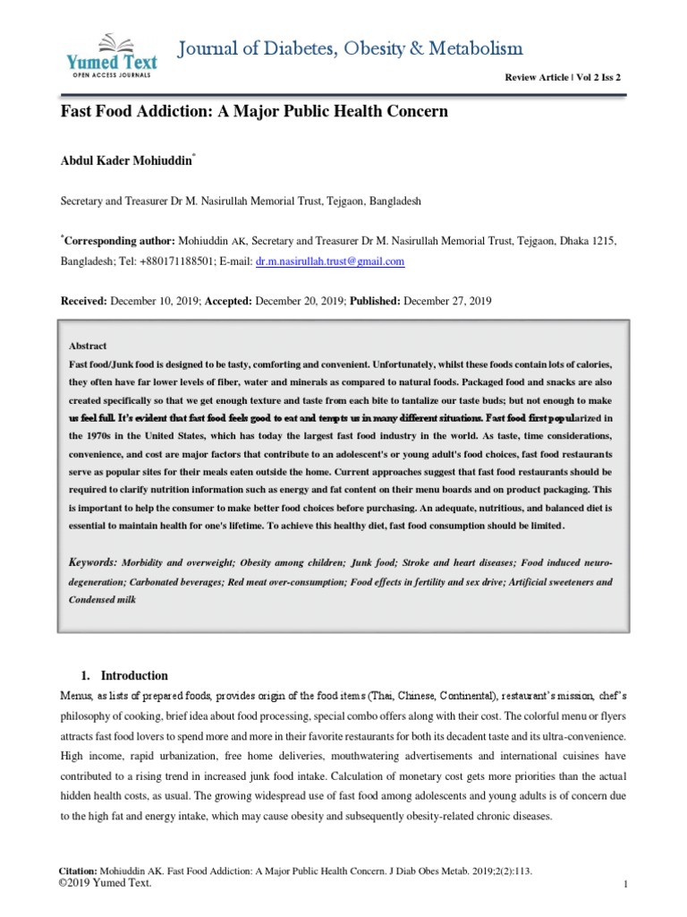 Fast Food Addiction: A Major Public Health Concern | PDF | Obesity ...