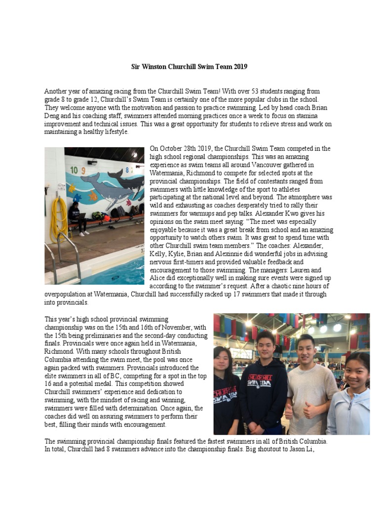 Sir Winston Churchill Swim Team 2019 | PDF | Swimming (Sport) | Racing