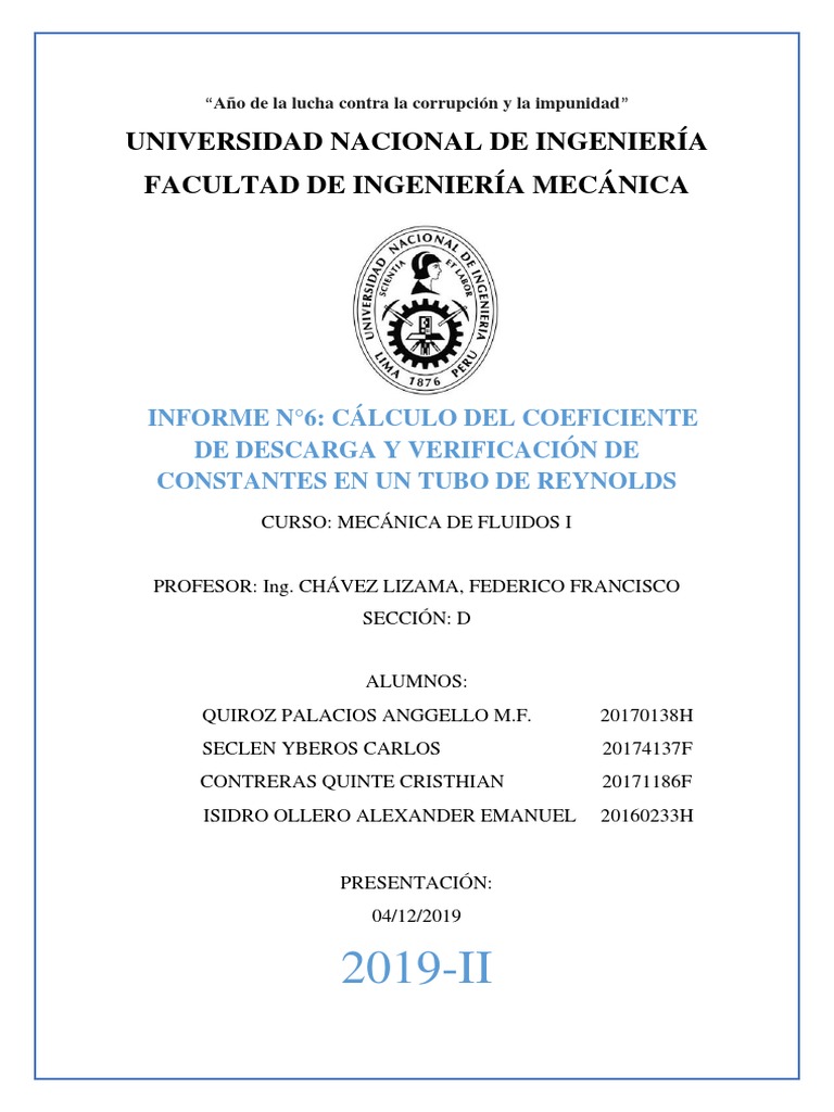 2019-II MN216 Informe 6 Mecánica de Fluidos I FIM - UNI | Descargar gratis PDF | Descarga ...