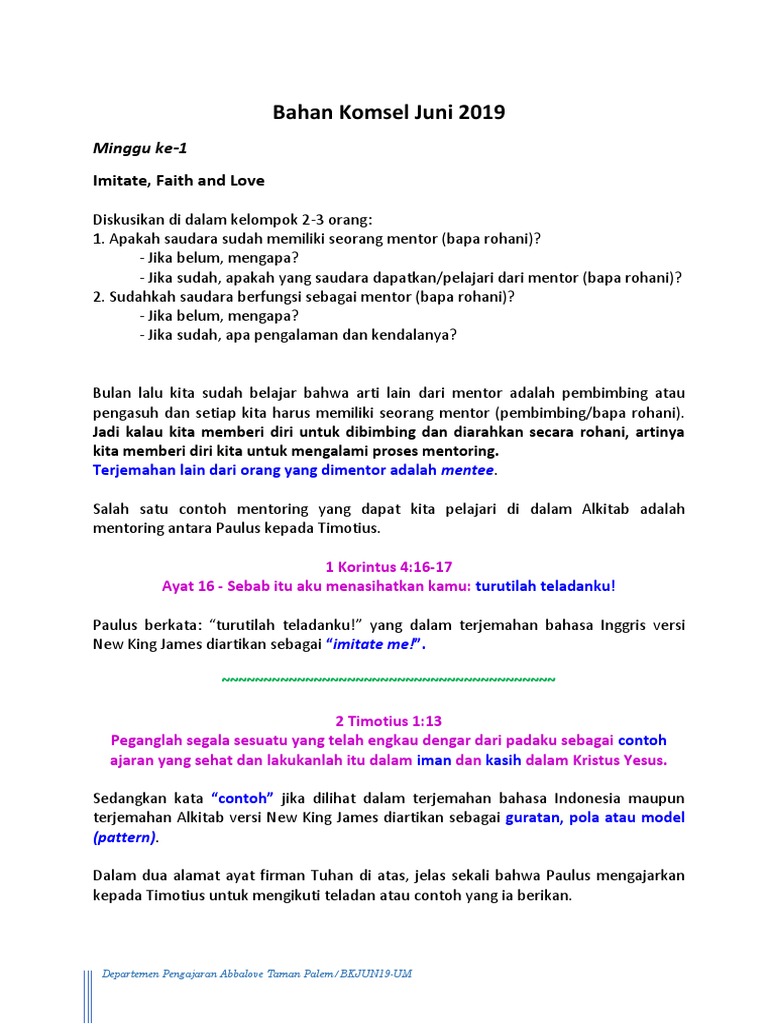 Bahan Komsel Juni 2019: Mentoring dan Disiplin | PDF | Kesehatan Holistik