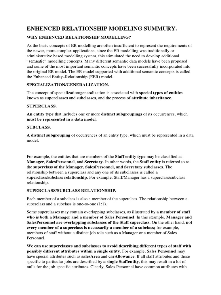 Enhenced Entity Relationship Models | PDF | Inheritance (Object Oriented Programming) | Areas Of ...