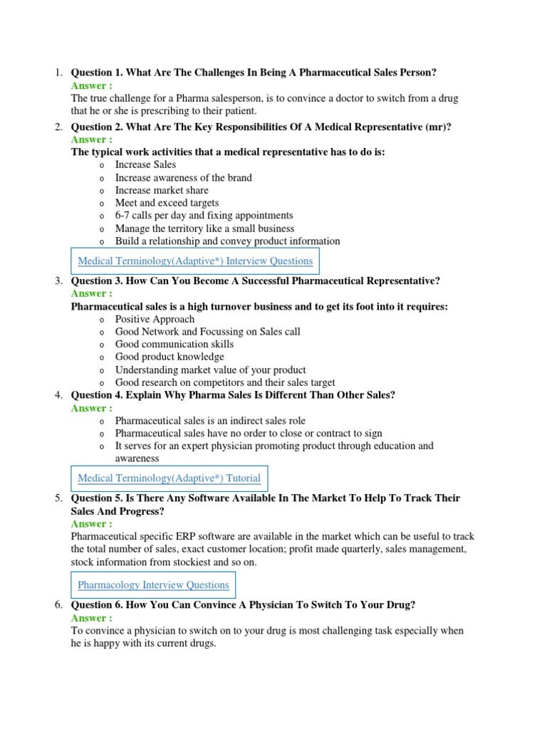 Medical Rep Questions | PDF | Pharmacy | Sales