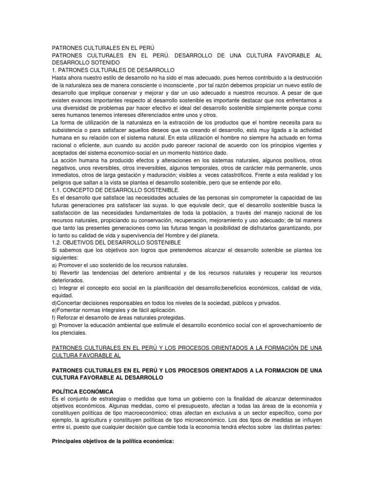 Patrones Culturales Peru | PDF | Desarrollo sostenible | Economias