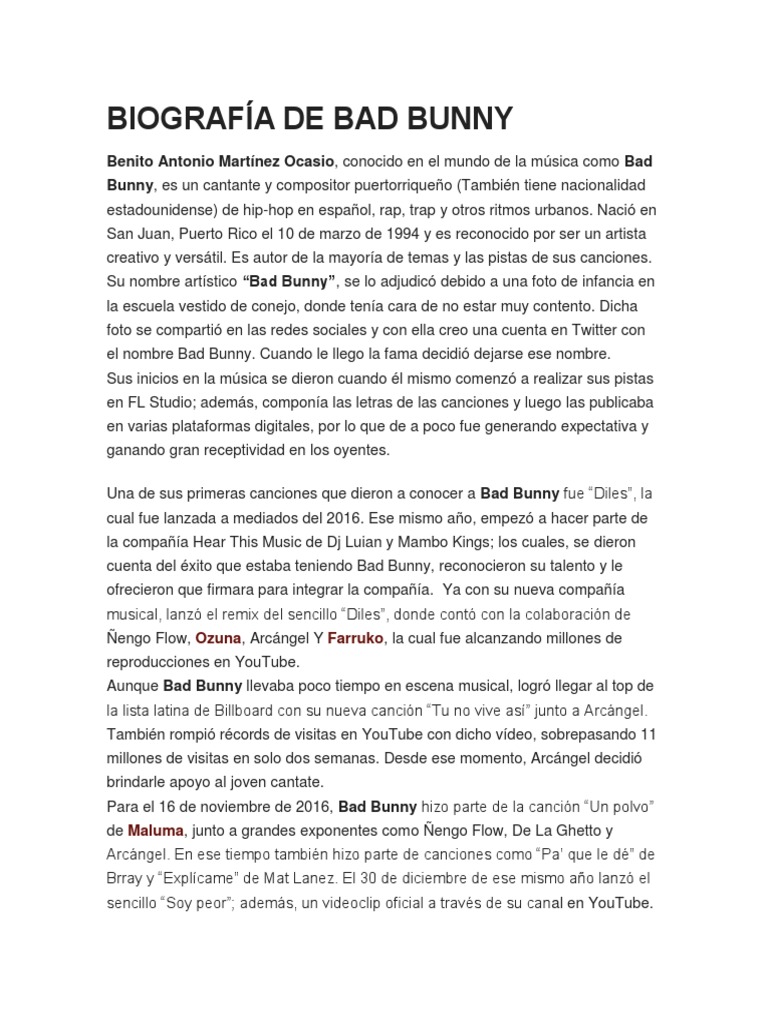 Biografía de Bad Bunny | PDF | Música pop | Musica Popular