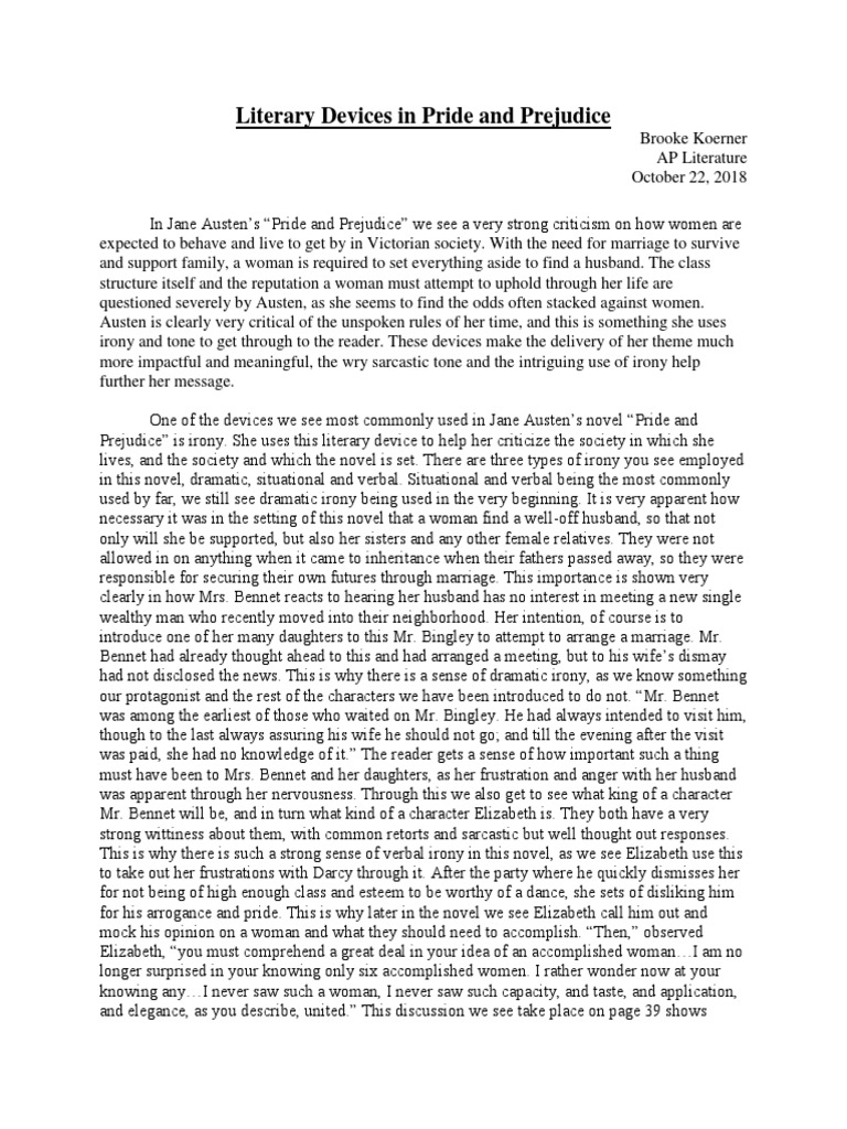 Literary Devices in Pride and Prejudice | PDF | Pride And Prejudice ...