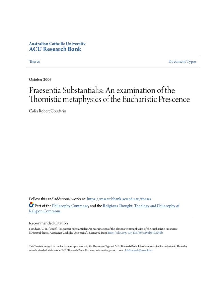 An Examination of The Thomistic Metaphysics of The Eucharistic ...