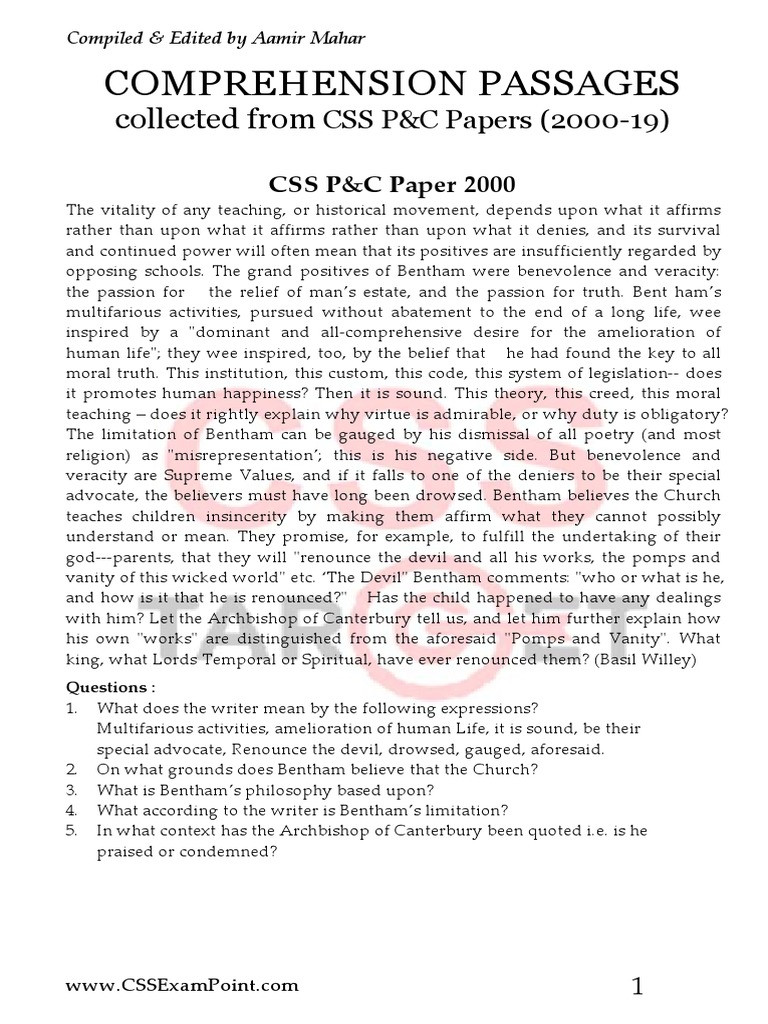 Comprehension Passages (CSS 2000 - 2019) | PDF | Confucianism ...