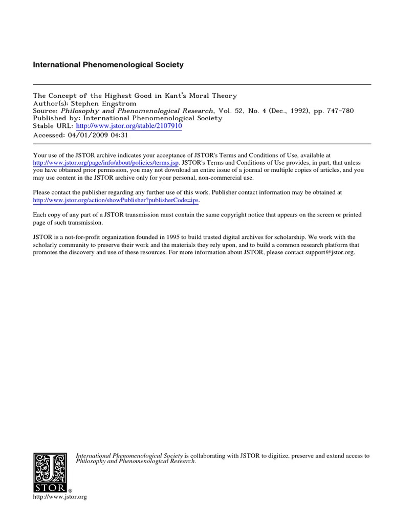 ENGSTROM (The Concept of The Highest Good in Kant's Moral Theory ...