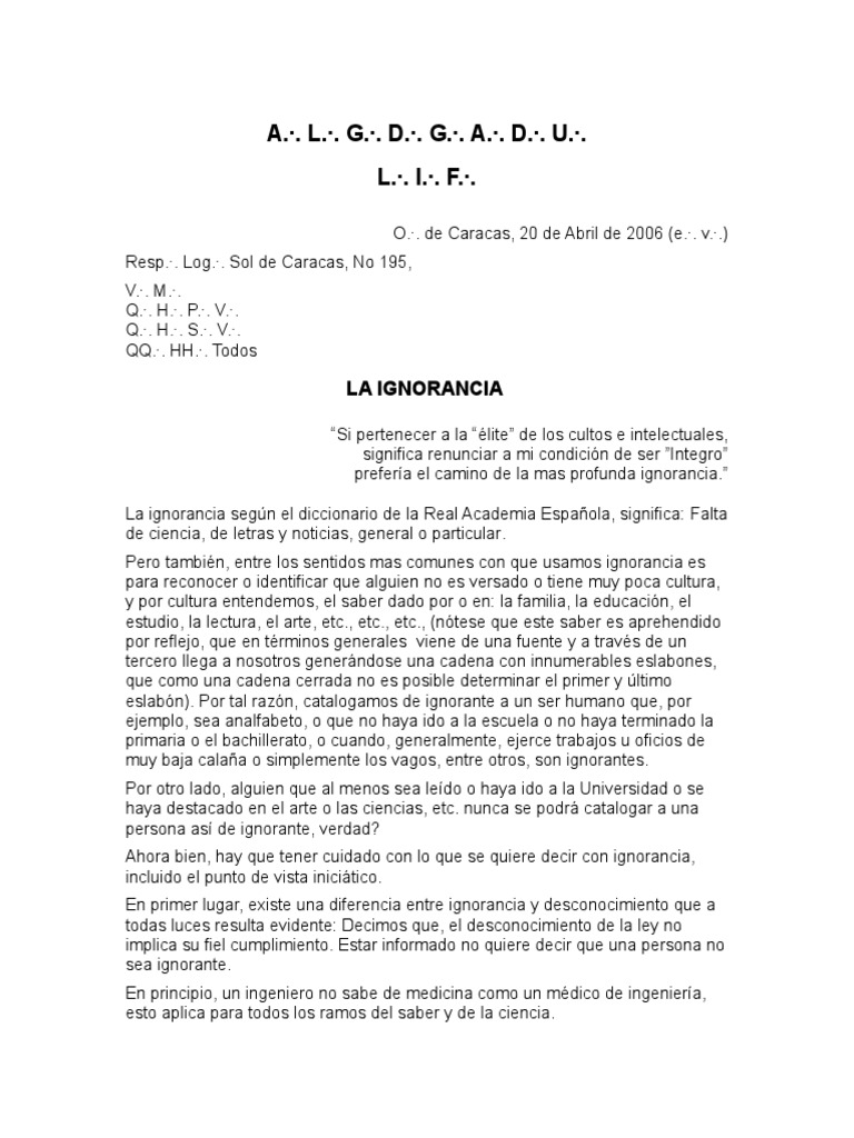 La Ignorancia Pdf Masonería Conocimiento