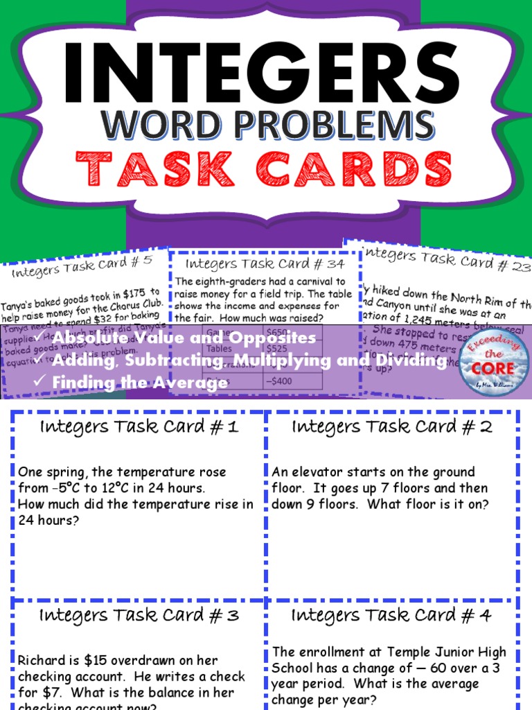 Integers Task Cards for Problem Solving | PDF | Transaction Account ...