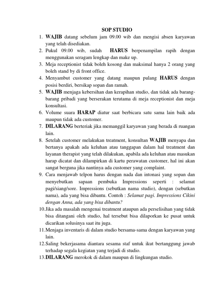 Sop Karyawan Studio | PDF