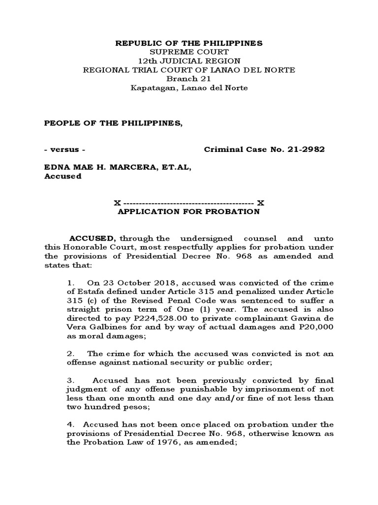 Application For Probation | PDF | Probation | Prosecutor