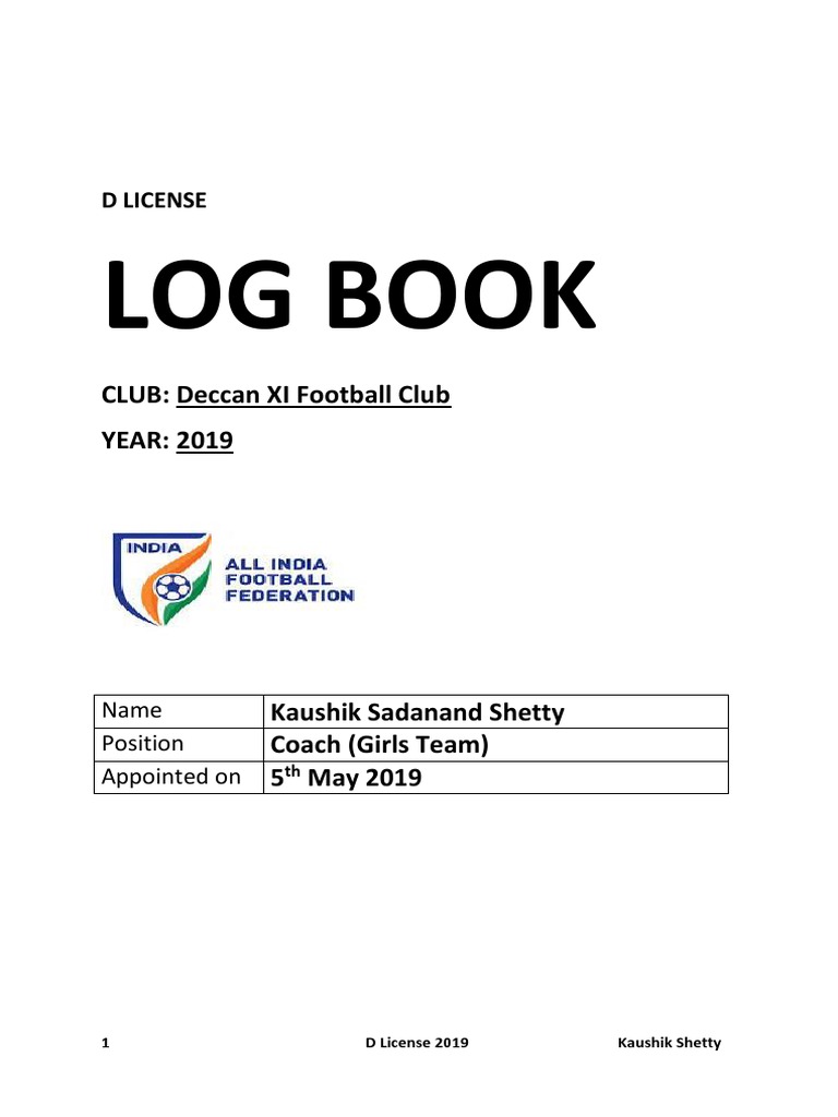 2019 D License Coaching Log Book | PDF | Defender (Association Football ...