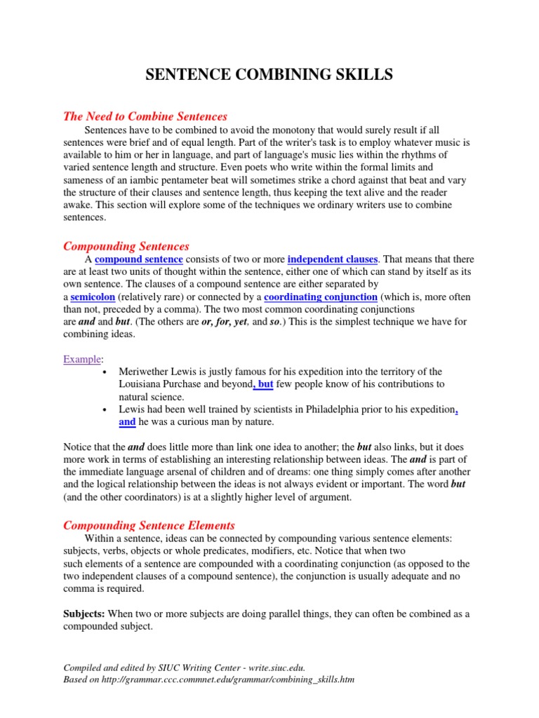 Sentence Combining Techniques Explained | PDF | Hartford | Subject ...