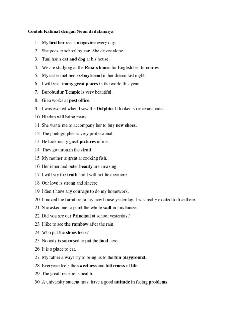 50 Contoh Kalimat Dengan Noun Di Dalamnya | PDF