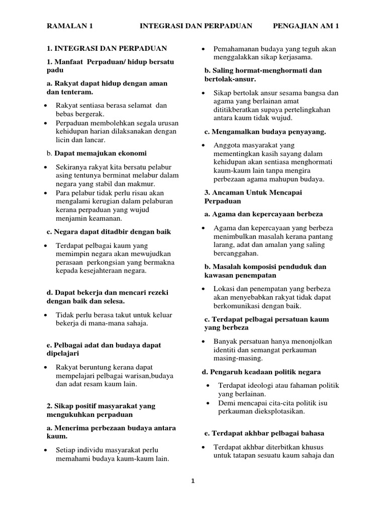 Ramalan Esei P1 Tema Integrasi Dan Perpaduan | PDF