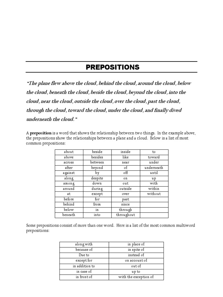 Prepositions | PDF | Preposition And Postposition | Onomastics