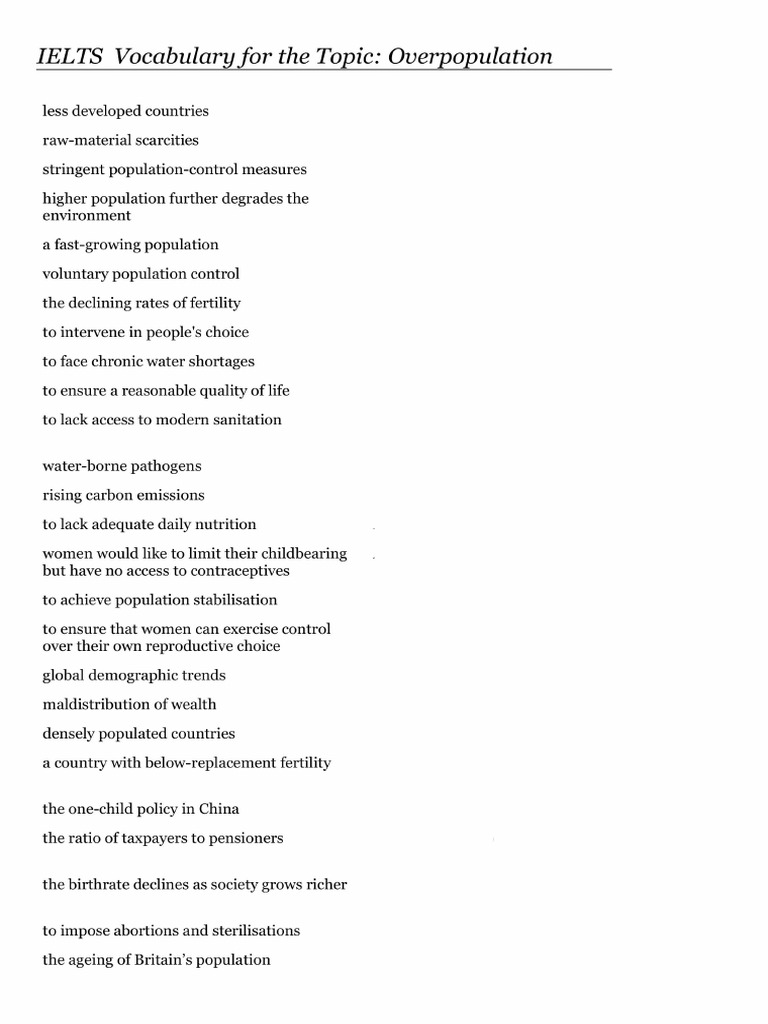 Overpopulation (Vocabulary For Ielts Writing Task 2) | PDF