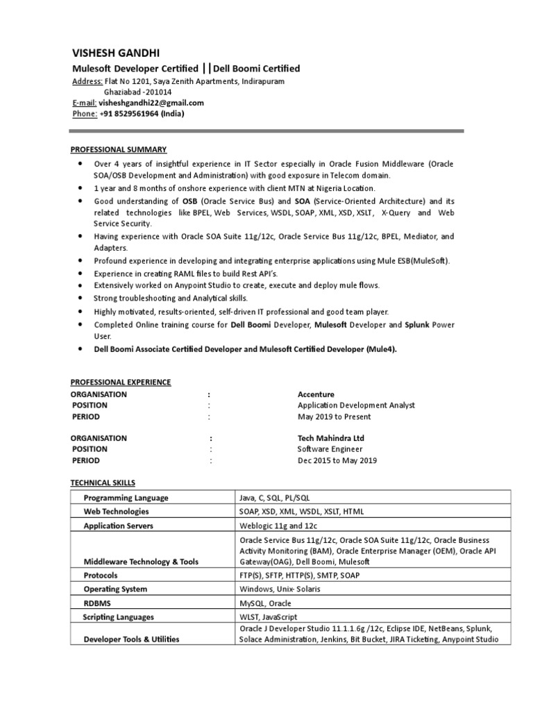 Vishesh Resume Mule | PDF | Application Programming Interface | Oracle Corporation