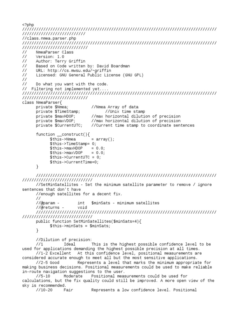 Class Nmea Parser PHP | PDF | Geography | Geodesy