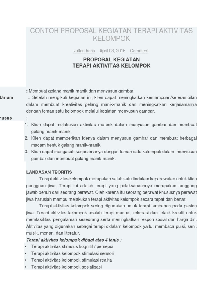 Contoh Proposal Kegiatan Terapi Aktivitas Kelompok | PDF