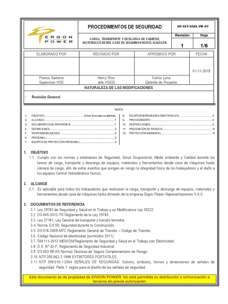 EP-SST-ENEL-PR-07-TRANSPORTE DE CARGA Y DESCARGA DE EQUIPOS Y ...