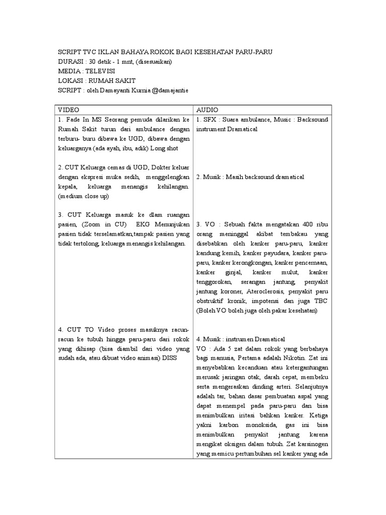 Script TVC BKPM - STOP TB | PDF