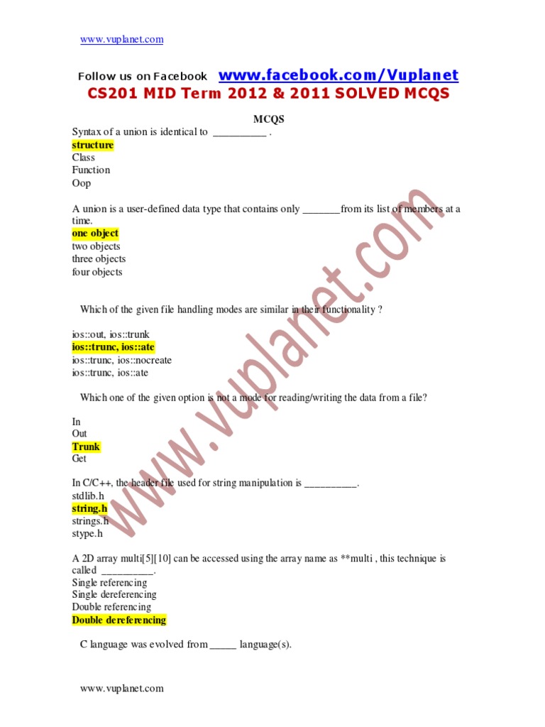 cs201 BEST MID fileMEGA FILE PDF | PDF | Subroutine | C (Programming Language)